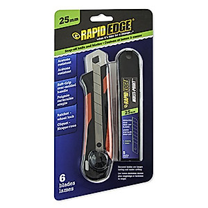 Rapid Tools 25mm Utility Knife with 6 Blade Edge Serrated Snap-Off Blades and Acetone-Resistant Soft Grip Handle … (1 Pack)