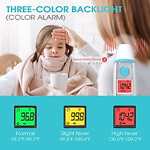 Forehead Thermometer for Adults, 4 in 1 Ear Thermometer for Kids, No Touch Baby Thermometer, Digital Thermometer with Fever Alarm and Object Measurement - Fast, Reliable and Accurate (White)