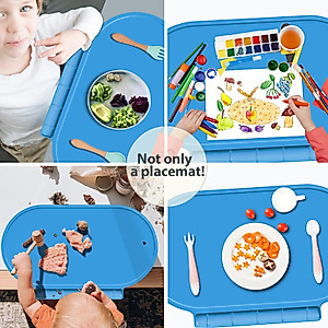 Silicone Kids Placemats, Food Catching Placemats for Kids Baby Toddler, Reusable Table Mats for Dining Table, 2Set, Dark Blue/Gray