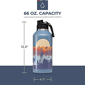 ORCA Hydra 66 oz Insulated Stainless Steel Half Gallon Water Bottle with Handle | Dishwasher Safe Thermos, Powder Coat Finish with No Sweat Body, Makes a Great Gift — Lake Side Navy Blue Print