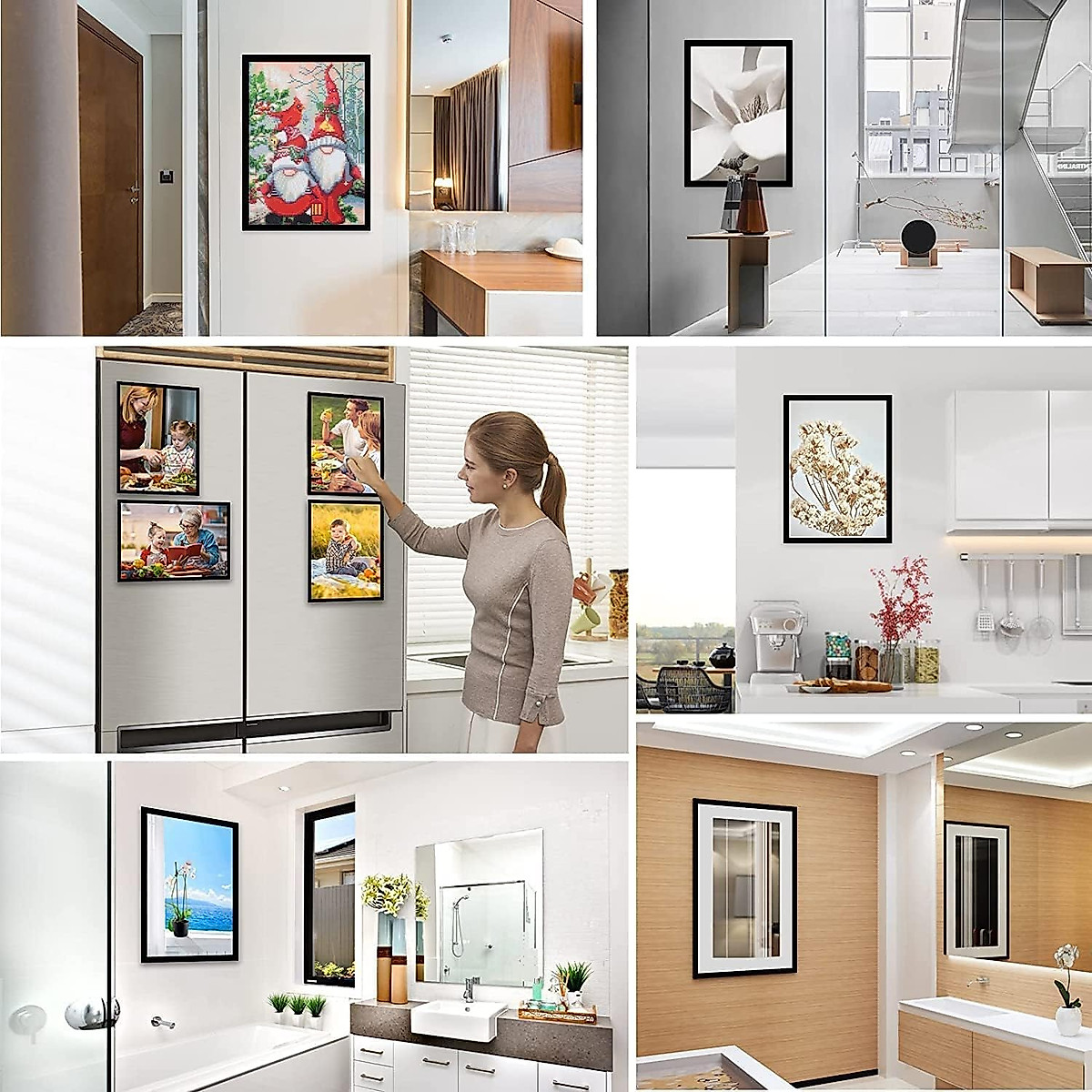 Diamond Art Frame 12x16 Inch - Diamond Frames 30x40 cm Painting Suitable for 10x14inch Picture, Diamond Frames Magnetic Self-Adhesive,Suitabble Frames Painting for Wall Window Door - 8 Pack (Black)