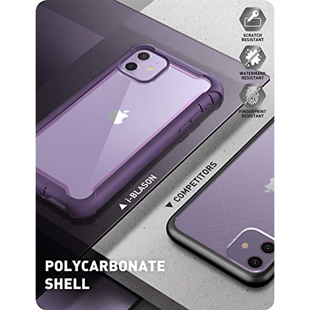 i-Blason Ares Case for iPhone 11 6.1 inch (2019 Release), Dual Layer Rugged Clear Bumper Case with Built-in Screen Protector (Purple)
