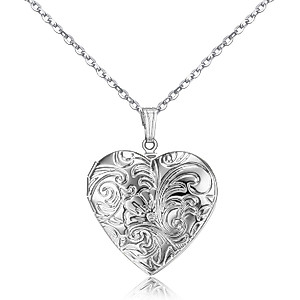 YOUFENG Locket Necklace that Holds Pictures Flower Lockets Necklaces Pendant 18K Gold Plated Gifts Jewelry Silver Heart