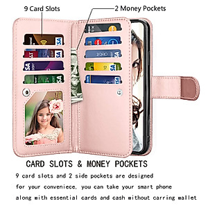 NJJEX Wallet Case for iPhone 11 PRO Max 2019, for iPhone 11 PRO Max Case (6.5"), [9 Card Slots] PU Leather ID Credit Holder Folio Flip [Detachable] Kickstand Magnetic Phone Cover & Lanyard -Rose Gold