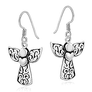 AeraVida Guardian Angel of Love Filigree Sterling Silver Dangle Earrings, 16x30mm