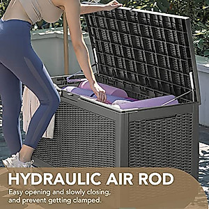 Devoko 100 Gallon Waterproof Large Resin Deck Box Indoor Outdoor Lockable Storage Container for Patio Furniture Cushions, Toys and Garden Tools (100 Gallon, Grey)