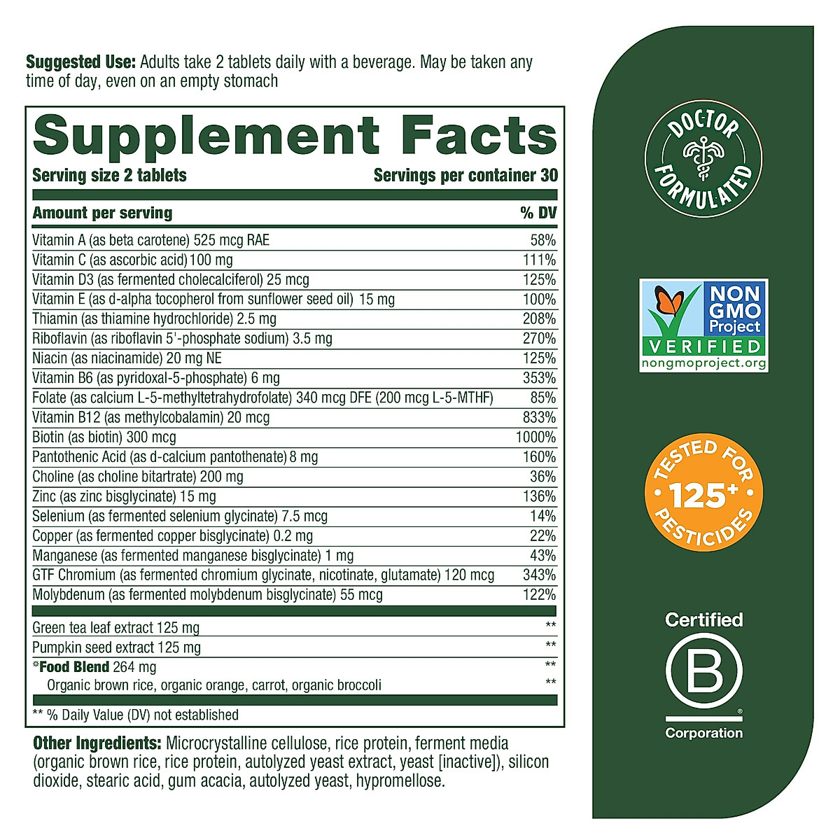 MegaFood Men's 55+ Advanced Multivitamin for Men - Doctor-Formulated -Choline, Vitamin D, Vitamin B12 – Plus Real Food – Brain Health Supplement for Adults & Immune Support - 60 Tabs (30 Servings)