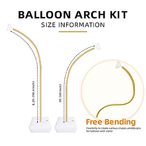 JINSENHUI 8FT & 5FT Gold Balloon Stand Kit, Free Bending Balloon Arch Column, Half Arch Balloon Stand with Base for Wedding, Birthday, Baby Shower, Graduation, and More