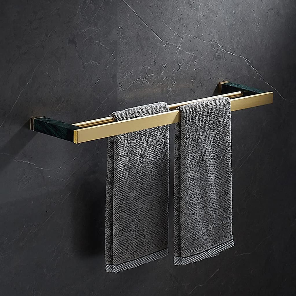 Bath Towel Bar Brass Brushed Gold Towel Rail Bar, Bathroom Towel Rack, Double-bar Nordic Bathroom Marble Towel Holder Towel Holder