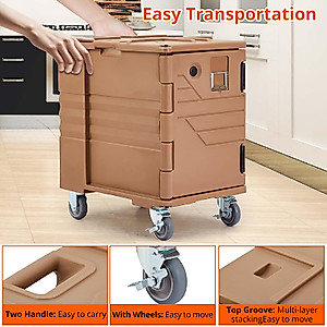 GarveeTech Portable Food Warmer 82Qt - Universal Wheels, Easy Transport, Good Insulation, Strong Sealing, with Double Buckles, Handles & Stackable Design, Ideal for Family Gathering, Canteen, Brown