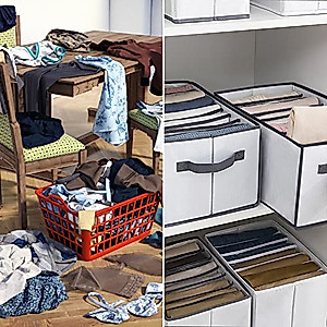 Vercord Washable Pants Drawer Organizer 9 Divider Foldable Clothes Organizer Wardrobe Storage Box Large 2 for Underwear Socks Jeans Grey