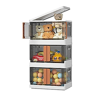 Closet Organizers and Storage - Trunk Organizer, Dorm Room Essentials, 8.4 Gal Collapsible Storage Bins, Stackable Closet Organizer, Plastic Car Organizer, 3 Pack Dorm Storage Bins with Lids and Doors
