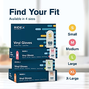 RIDEX Disposable Gloves Latex-Free Clear Vinyl Gloves [100-Count] Powder-Free All-Purpose Gloves, Dispenser Box Gloves 100 Pieces - Size Large Glove Medical