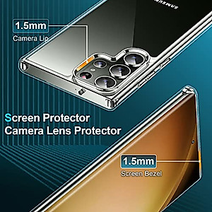SPIDERCASE for Samsung Galaxy S23 Ultra Case, with 2 Pcs Camera Lens Protector & 2 Pcs Soft Screen Protector, [Anti-Yellowing] [Military Grade Shockproof] Slim Thin Galaxy S23 Ultra Case-Clear