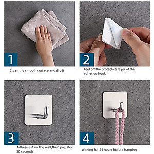 Patravious Adhesive Hooks, Holder Heavy Duty Wall Hooks, Stick on Towel Hanger for Bathroom, Wall Waterproof Stainless Steel Adhesive Hooks for Hanging Bathroom Kitchen Home-4 Packs