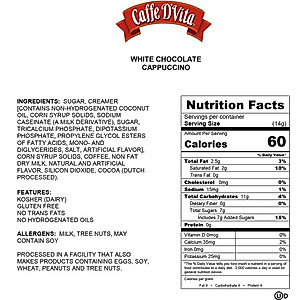 Caffe D'Vita Cappuccino Assortment (White Chocolate, English Toffee, Hazelnut, Mocha, French Vanilla, Caramel) - Instant Cappuccino Mix, Gluten Free - 0.5 oz each, 18 Packets, 6 of Each Flavor