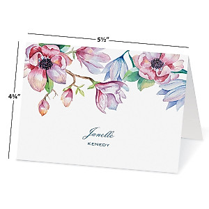 Magnolia Personalized Note Card Set - 24 Cards with White Envelopes, 4¼ x 5½ Inch Size, Blank Inside, Add a Name, For Thank You Notes, or Graduation Gifts…