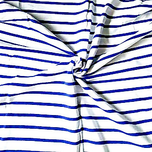 Fabric by The Yard Cotton Spandex Blue and White Stripes Single Jersey Knit Fabric Yarn Dyed 4 Ways Stretch for T Shirt Pajama Skirt Pet Dec.Table Cloth Dust Cover Pet Deca DIY (1 Y)