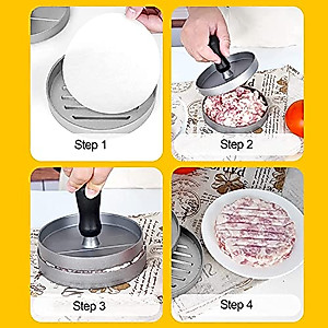 UIRIO Burger Press Patty Maker - Kitchen Mold Hamburger Press with 120 Parchment Papers - Non-Stick Sturdy and Easy to Use - Meat Beef Cheese Veggie Smash Burger Press