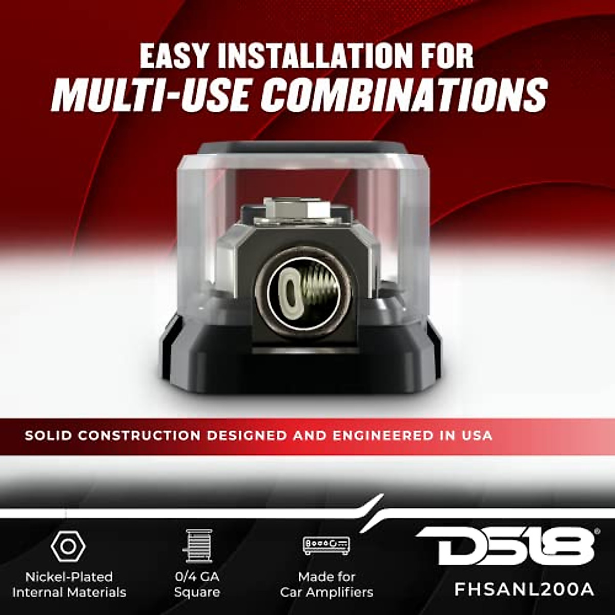 DS18 FHSANL200A Square ANL Fuse Holder with 200A Fuse