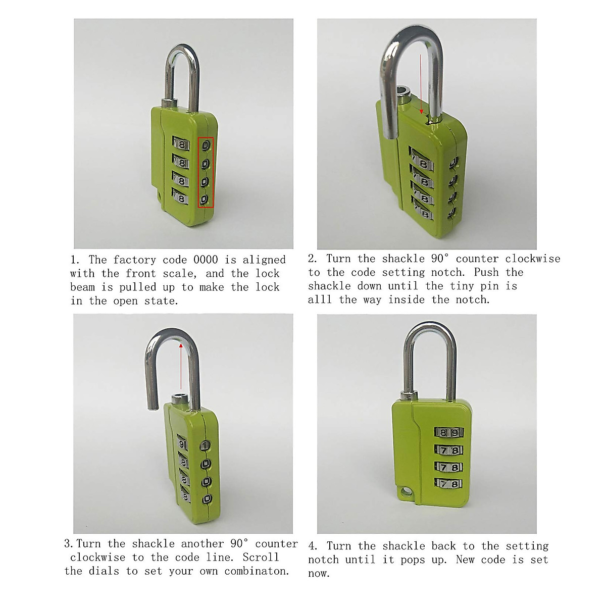 ZPLIUST - 4 Digit Combinations Padlock The Safe Cipher Lock, for Gym Outdoor & School Employee Locker, Toolbox, Fence, Hasp Cabinet, Resettable Combo Locks (Green 5 Pack)