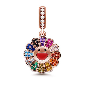 GNOCE Customised Sunflower Charms Pendant Christmas Charms Gifts Sterling Silver Personalized Photo Charm With Colorful Cubic Zirconia fit All Bracelets Necklaces