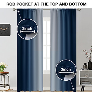 Yakamok Light Blocking Ombre Curtains, Room Darkening Thermal Insulated Gradient Color Curtains, Rod Pocket Window Drapes for Living Room/Bedroom (Blue and Greyish White, 2 Panels, 52W x 84L Inch)