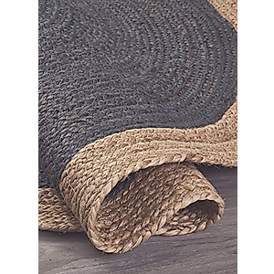 Fab Habitat Essentials Braided Area Rug - Dark Blue - Handwoven, Natural Fiber, Soft Underfoot - Natural Jute - Bedroom, Living Room, Dining Room - 5ft Round