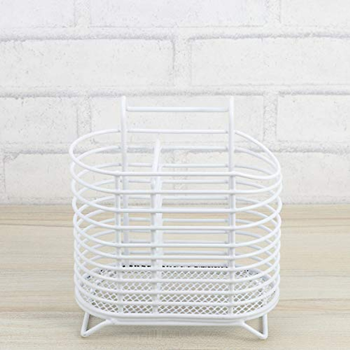 YARNOW Utensil Drying Rack Metal Hanging 2 Compartments Drainer Basket Flatware Storage Drainer Kitchen Organizer White