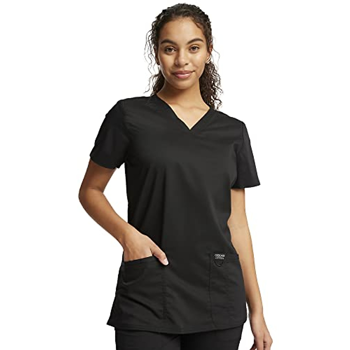 V-Neck Scrubs for Women Workwear Revolution, Soft Stretch, Easy Care WW620, L, Black