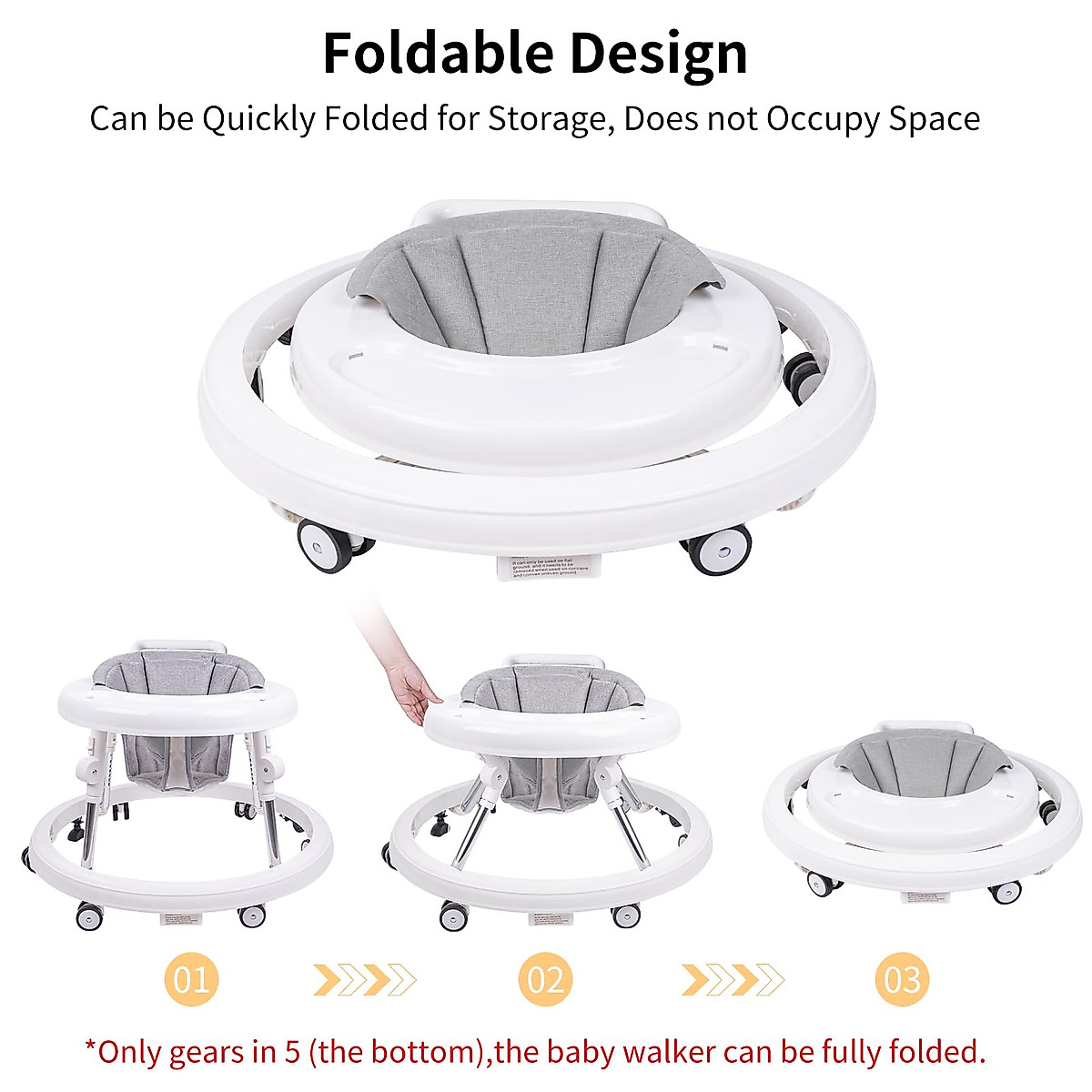 Baby Walker, Foldable 9-Gear Height Adjustable Baby Walker with Wheels, Infant Toddler Walker with Foot Pads, Anti-Fall Baby Walkers and Activity Center Bouncer Combo for Boys and Girls 6-24 Months…