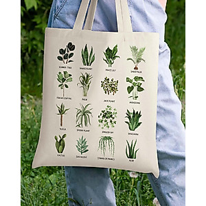 AUSVKAI Canvas Tote Bag Aesthetic for Women, Cute Trendy Green Plants Reusable Cotton Bags with Handle for Grocery College Shopping Beach