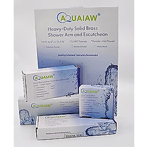 Aquaiaw Shower Arm and O-Ring Flange, 12 inch, Solid Brass, Round, Both 1/2 NPT Tapered Threads, Bent Shower Arm, Wall Mount Shower Head Extension Arm, Rainfall Shower Head Arm (Matte Black)