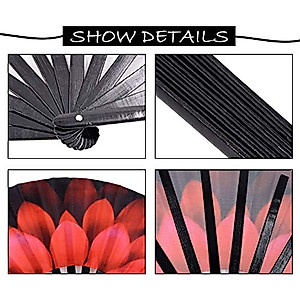 Meifan Rave Clack Large Folding Hand Fans for WomenMen, Chinese Japanese Bamboo Fans Handheld Fans for Festival, Dance, Gift, Performance, Decorations (Lotus flower)