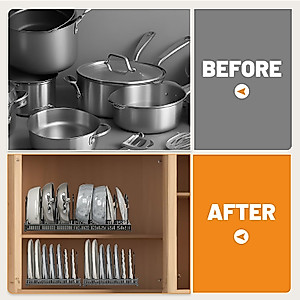 Dntorx Pots and Pans Organizer Under Cabinet, Expandable Pan Organizers Inside Cabinet with 10 Adjustable Compartment Pot Lid Organizer Kitchen Cabinet Organizer for Cookware, Frying Pans, Pot Lids