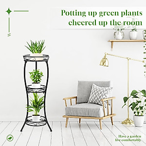 FLMOUTN 3 Tier Tall Metal Plant Stand for Indoor Outdoor Plants, 35 Inch Corner Plant Stands Display Rack, Rustproof Iron Flower Pot Holder Shelf for Patio Balcony Garden Living Room (Black)