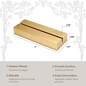 Gold Table Number Place Card Holders Wood 4 Pack, Display Stands Holder for Acrylic Sign Holder Base Wedding Card Party Display Paper Pictures Clip Price Board Photos Memos Menus Labels Stand Frames
