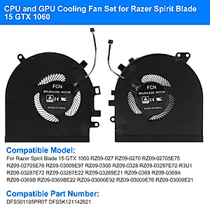 ARLBA CPU+GPU Cooling Fan New Replacement for Razer Spirit Blade 15 GTX1060 RZ09-027 RZ09-0270 RZ09-0300 RZ09-0328 RZ09-0369 RZ09-0369A/B RZ09-03009E97 RZ09-03287E72-R3U1 DFS501105PR0T DFS5K121142621
