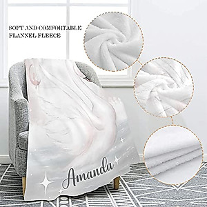Artistic Swan Personalized Name Soft Fleece Bed Blankets Throws as Birthday Wedding Gifts for Sofa Couch 50'' x 60''
