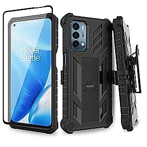 Ailiber Compatible with OnePlus Nord N200 5G Case, Nord N200 Case Holster with Screen Protector, Swivel Belt Clip Holster Kickstand Holder, Heavy Duty Armor Shockproof Cover for 1+ Nord N200-Black