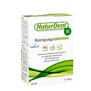Denture Cleaner Tablet NaturDent Cleans Removes Dark Stains Plaque and Smells From Full Dentures, Partial Dentures Prosthesis and Orthodontic Braces Leaving Your Mouth Feeling Fresh and Clean (2 Pack)