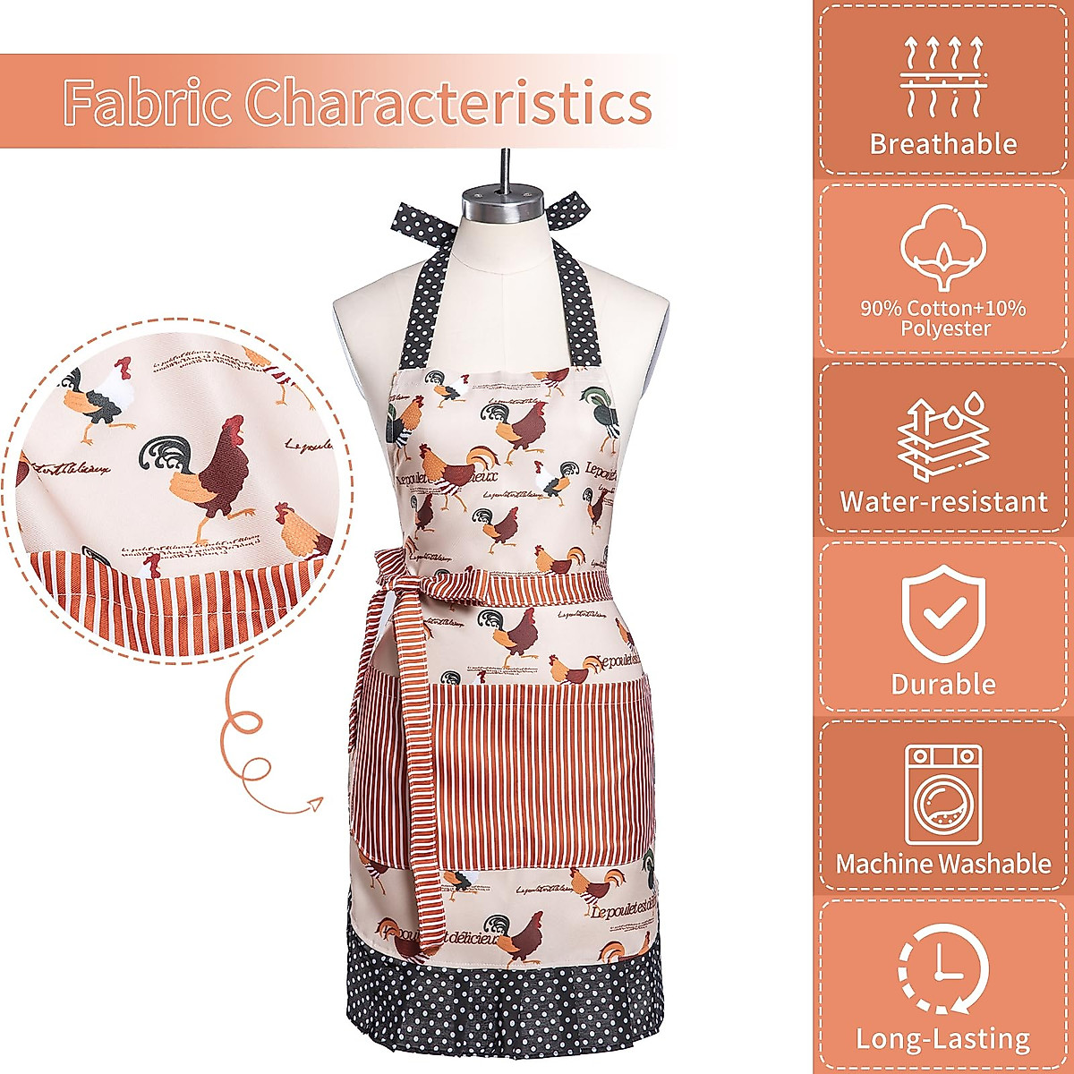 Alex Virtue Lovely Flower Pattern Retro Aprons With Large Pockets for Women Girls Cooking Kitchen Bakery Mother's Gift (Lovely Chicken)