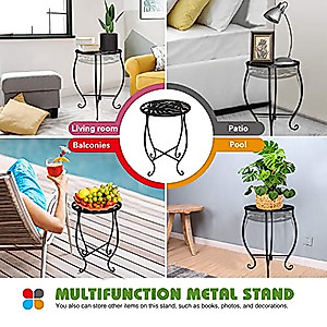 KABB 15'' Tall Plant Stand for Flower Pot, 10-inch Round Metal Plant Stand Indoor, Decorative Black Flower Pot Stand Plant Table, Rustproof Potted Holder Outdoor Plant Stands for Home Garden
