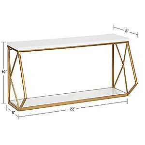 Kate and Laurel Brost Glam Wall Shelf, 22 x 8 x 10.25, White and Gold, Modern Geometric Floating Shelves for Wall