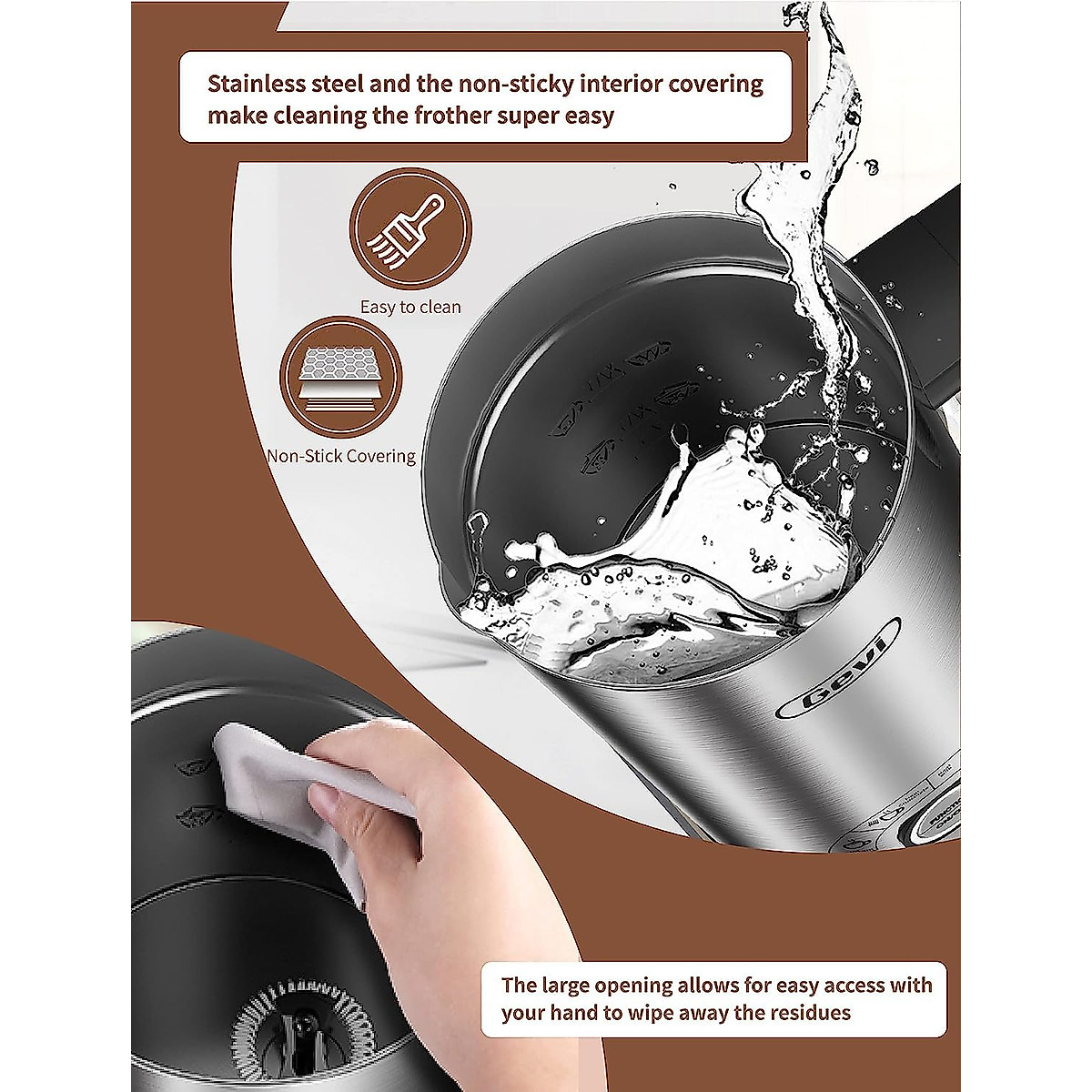 Gevi Milk Frother, 4 in 1 Stainless Steel Electric 10.1 oz/2.5 oz Automatic Cold and Hot Milk Foam Maker & Milk, Chocolate Warmer for Macchiato, Cappuccino, Hot Chocolates, Latte, 500W, 120V, Silver