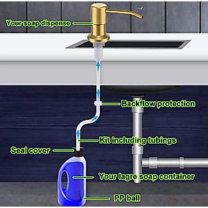 Soap Dispenser for Kitchen Sink and Extension 47" Tube Kit, Built in Stainless Steel Sink Soap Dispenser Countertop Water Pump (Gold)