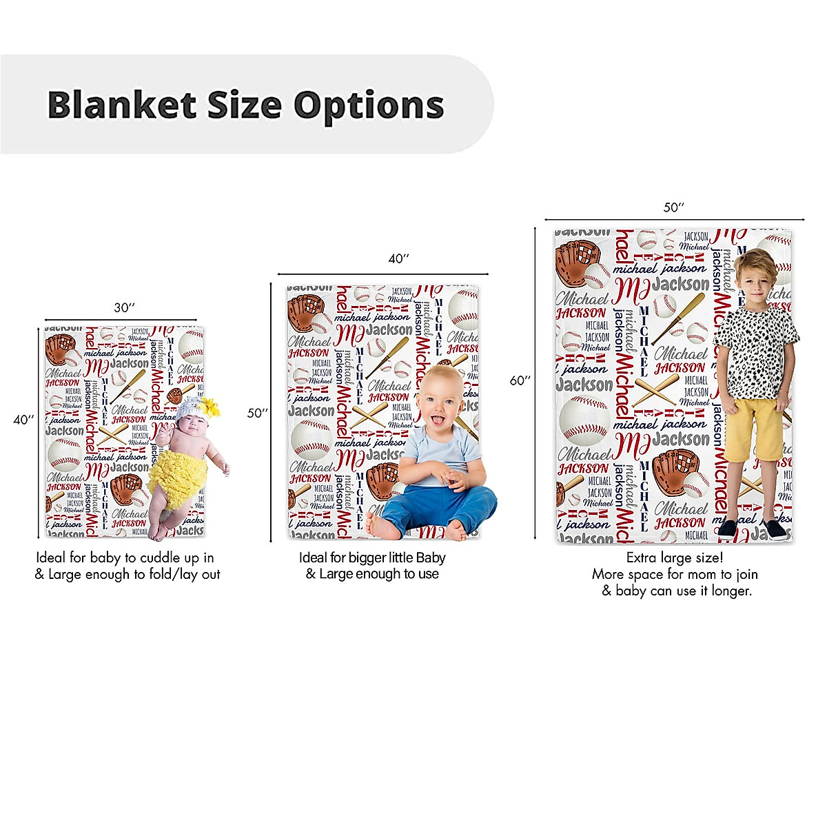 Personalized Baseball Baby Blankets with Name - Monogram Baseball Sports Blanket - Baseball Fan Personalized Baby Blanket - Custom Baby Name Monogrammed Blanket for Infant Newborn