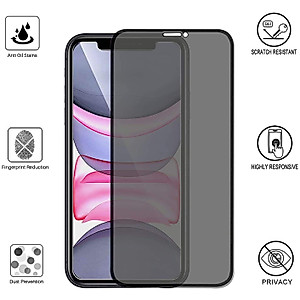 RoosterCo Privacy Screen Protector for iPhone 11/iPhone XR，Innovative Anti-Spy 2.5D Touch Full Cover 9H Tempered Glass [Bubble Free/Install easy] 6.1Inch, 2Pack