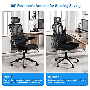 Height-Adjustable Ergonomic Desk Chair Office Chair with Lumbar Support Breathable Mesh Computer Chair Rolling Chair with Adjustable Headrest and Flip-up Armrests for Home and Office (Black)