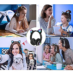 TOKANI Kids Headphones, Bluetooth Wireless Headphones for Kids Teens Adults, Over-Ear Bluetooth Headphones with Microphone, Cat Ear Headphones for Girls Women (Black)